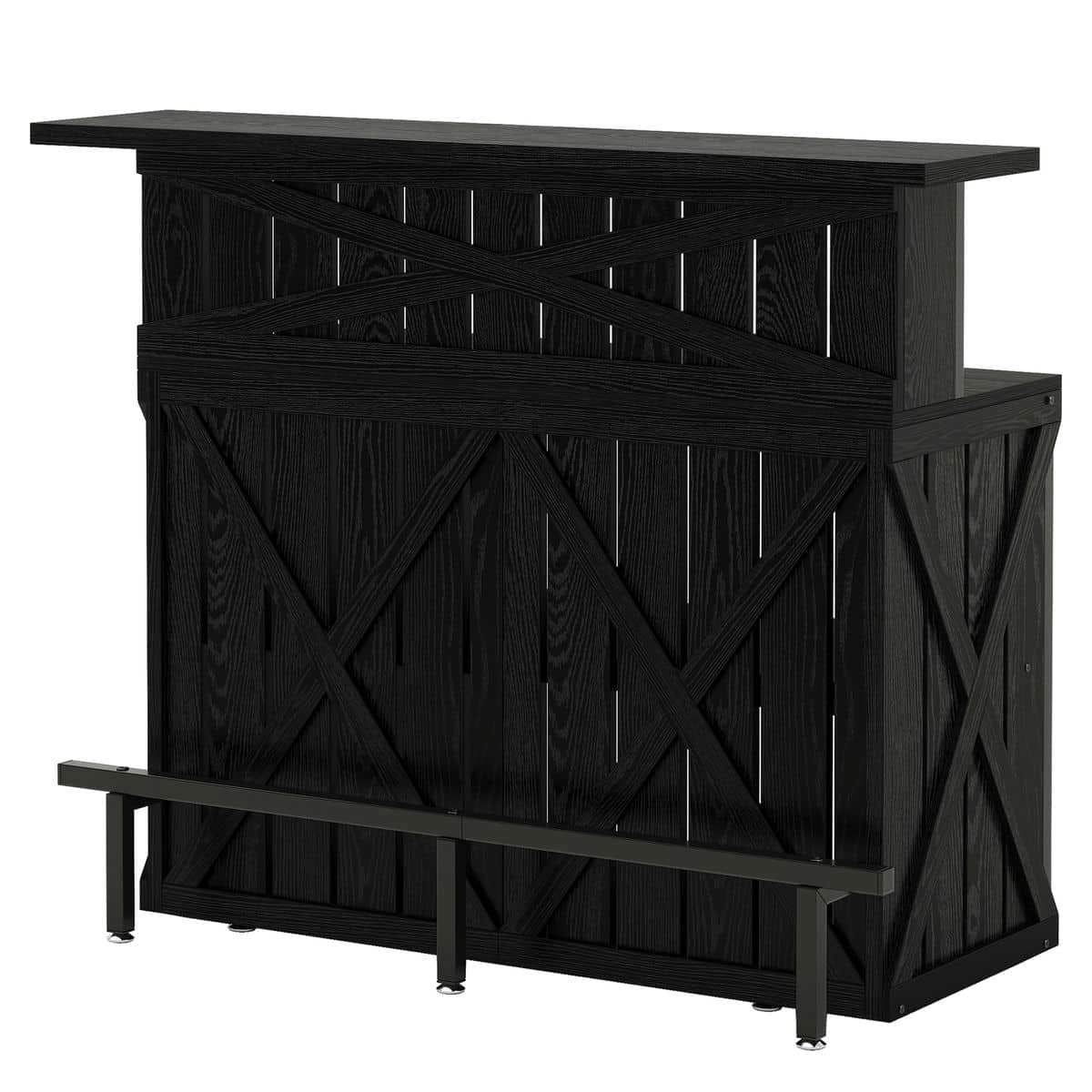 Yardi Yarda Black Wood Bar Counter with Rustic X-Frame, Bar Counter ...
