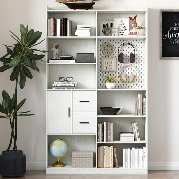 Yardi Yarda Bookshelf and Bookcase with Pegboard and Drawer, 9 Cubby ...