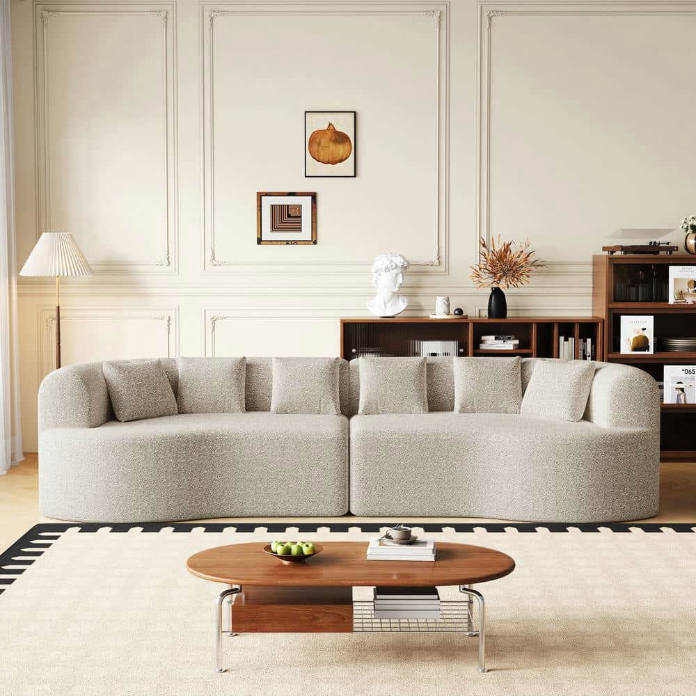 Yardi Yarda Curved Sectional Sofa with 6 Pillows, 106.3 inch Oversized ...