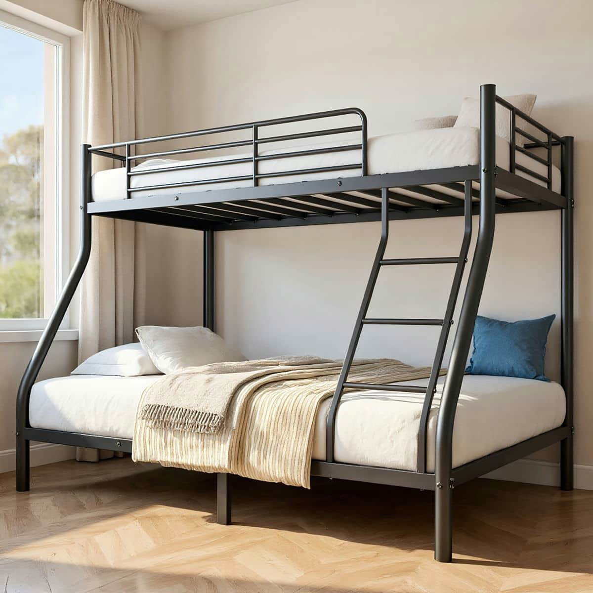 Yardi Yarda Full Size Bunk Bed with Safety Guardrails, Industrial Style ...