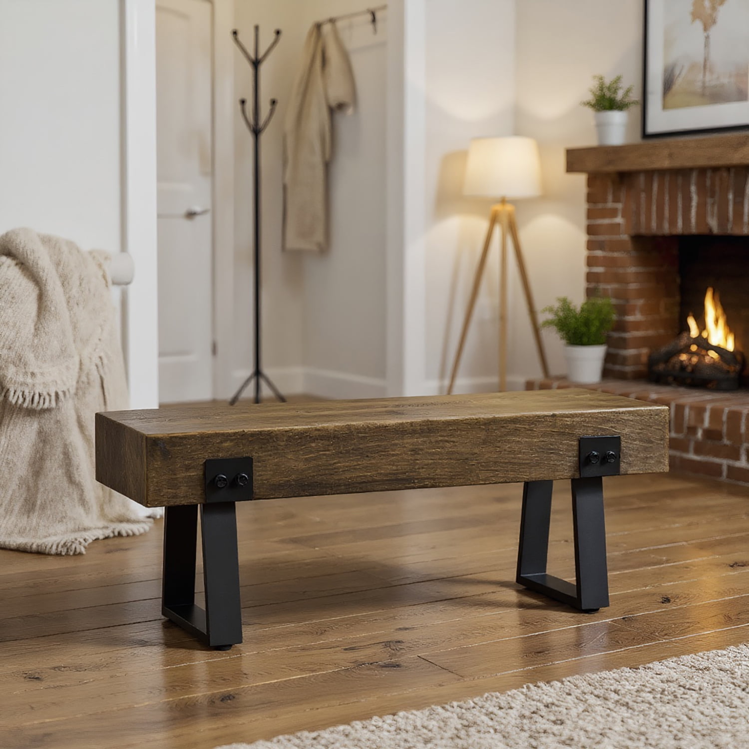 Yardi Yarda Garden Bench with Metal Legs, Rustic Wood Effect Concrete ...