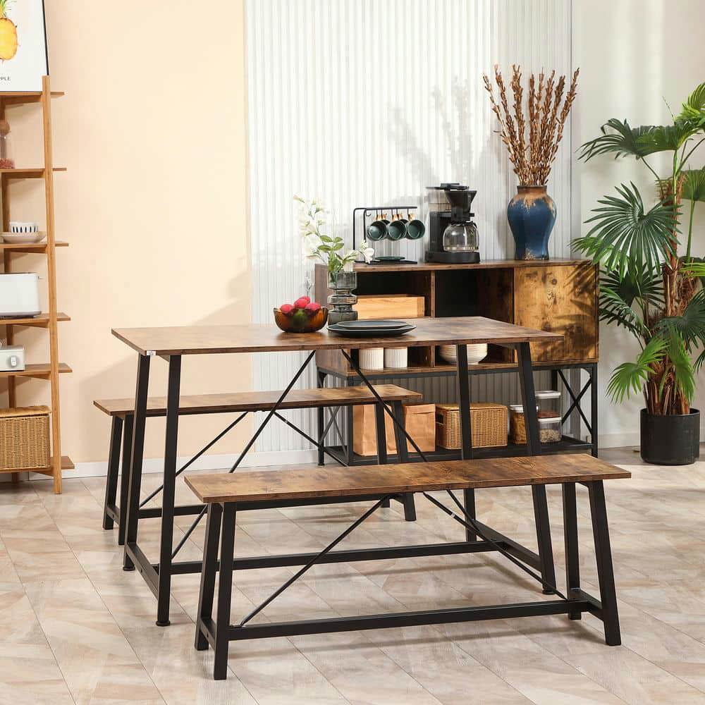 Yardi Yarda Industrial 3-Piece Dining Table Set, Rectangular Kitchen ...