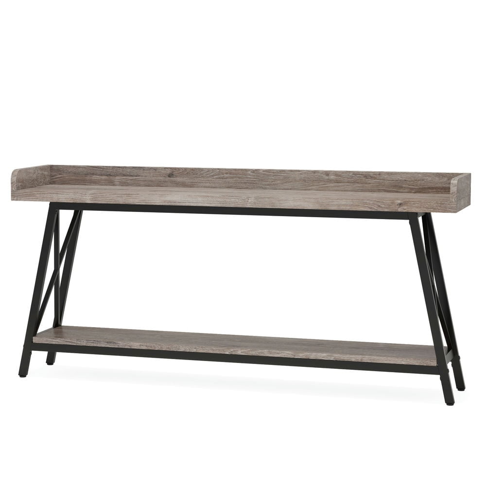 Yardi Yarda Industrial Console Table, 2-Tier Narrow Sofa Table Behind ...