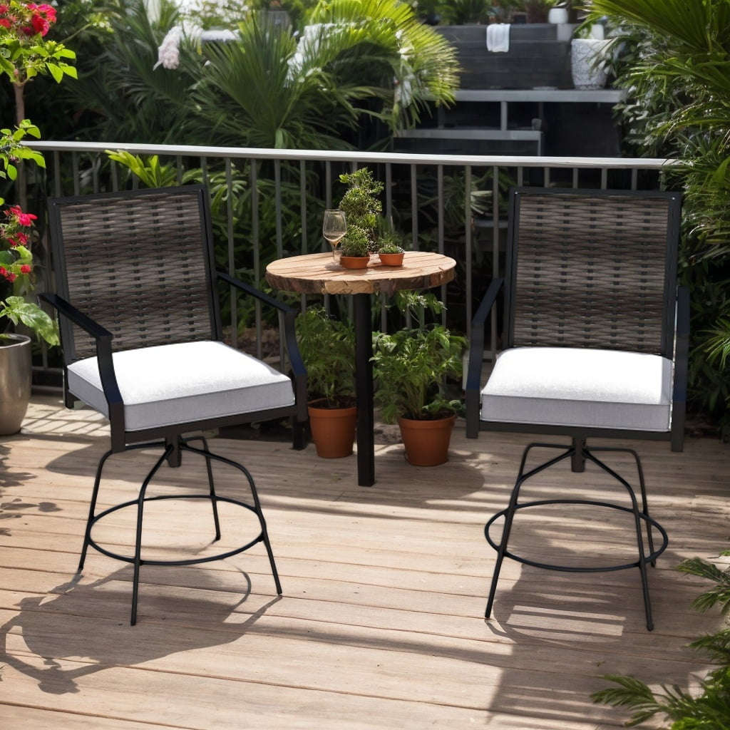 Yardi Yarda Outdoor PE Wicker Swivel Bar Stools Set of 2, Counter ...