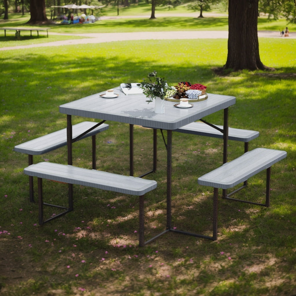Yardi Yarda Outdoor Square Picnic Table Bench Set for 4-8 People, Table ...
