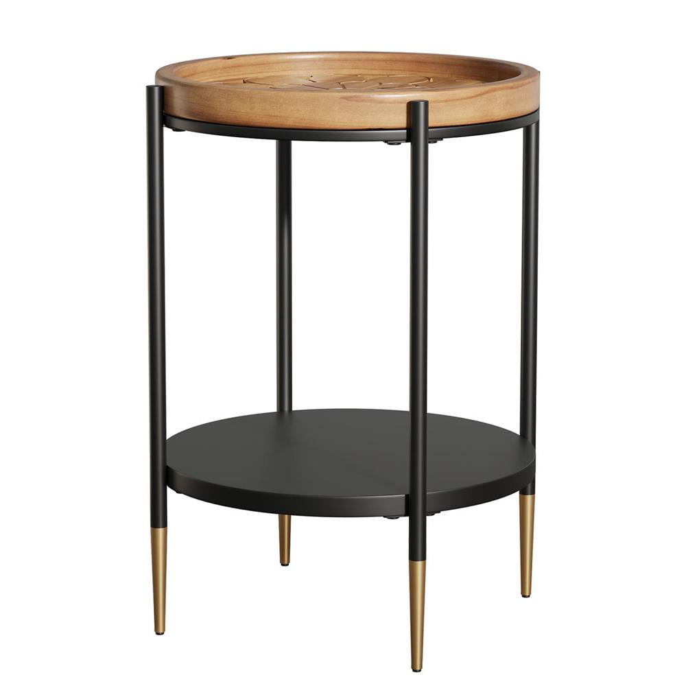 Yardi Yarda Round Side Table, 2-Tier End Table with Wood and Metal ...