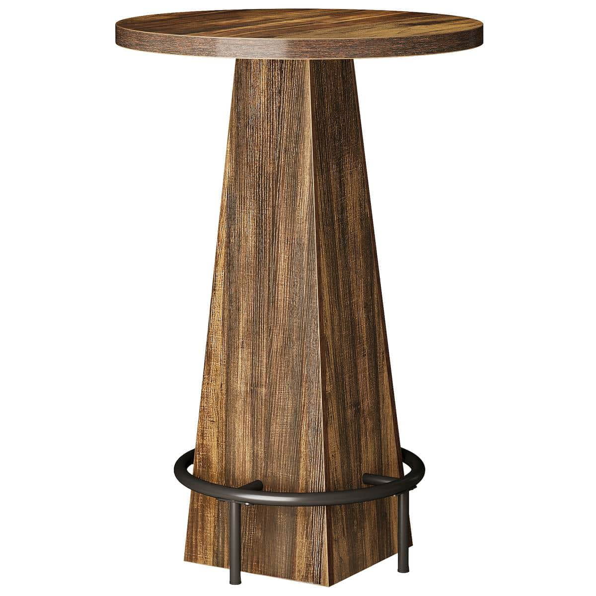 Yardi Yarda Rustic Modern Round Bar Table with Tapered Wood Pedestal ...
