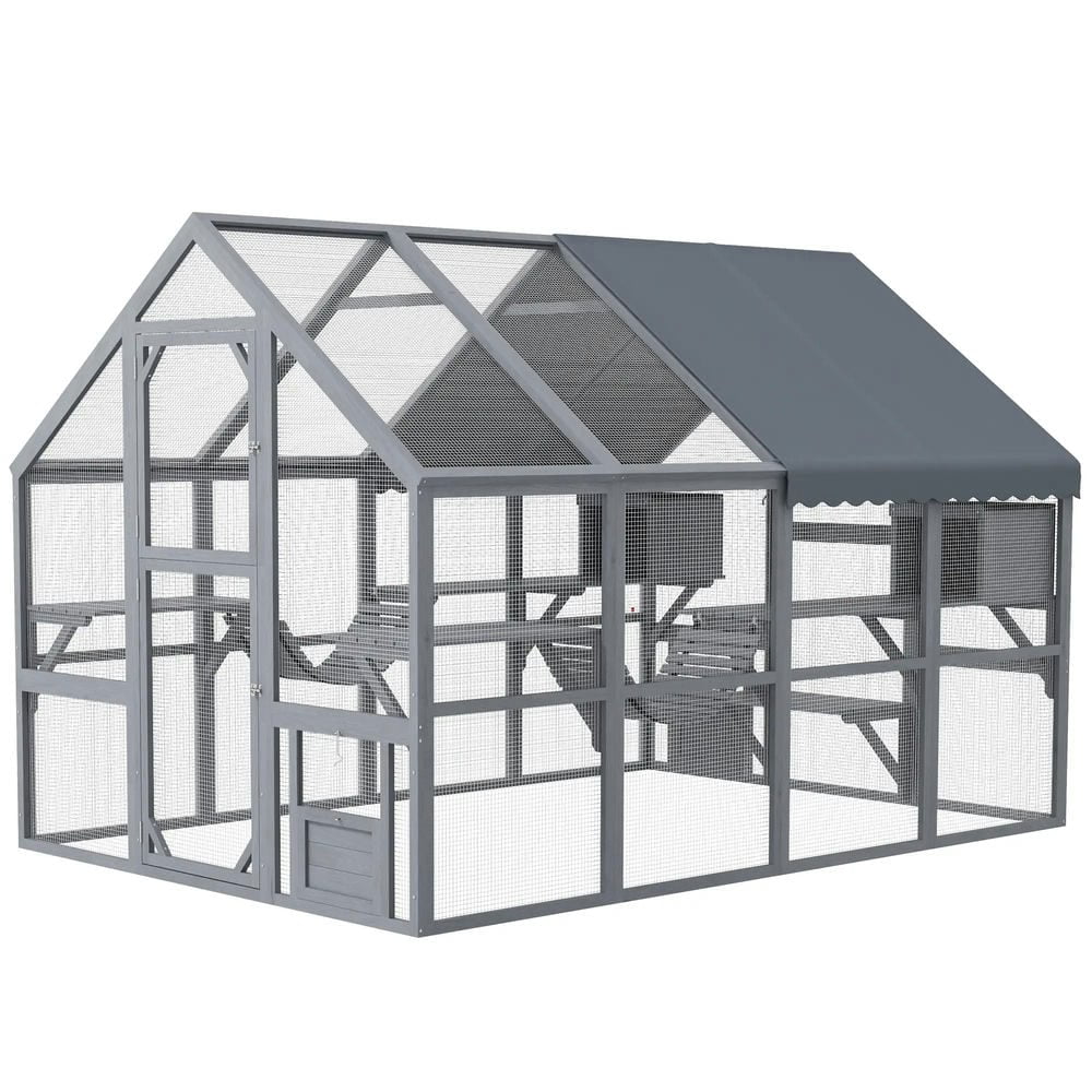 Yardi Yarda Wooden Catio Outdoor Cat Enclosure with Waterproof Cover, 2 ...