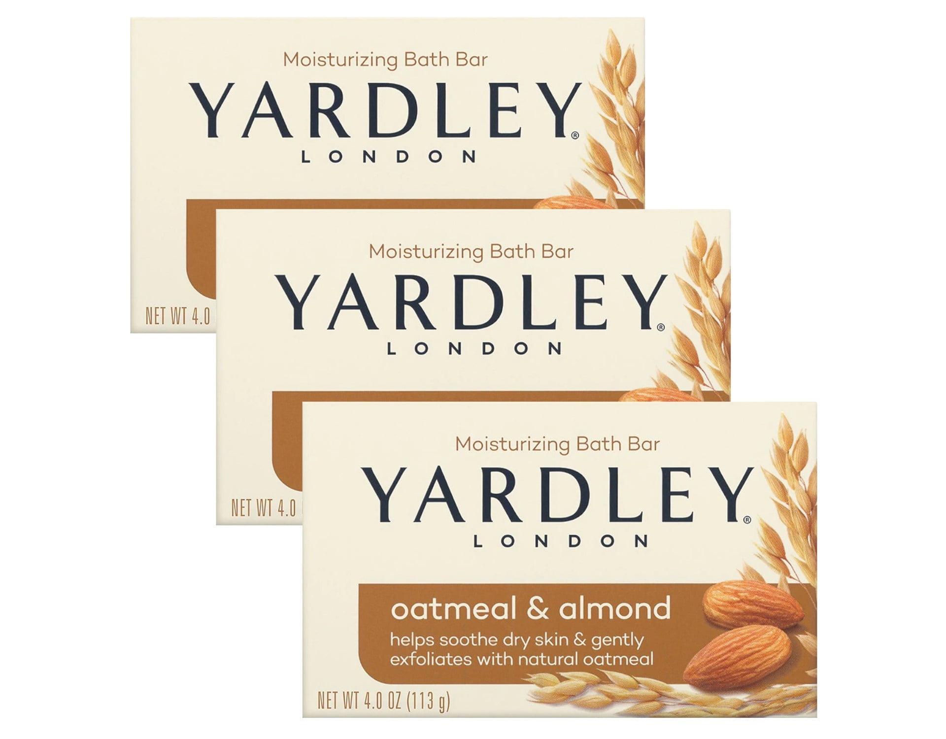 Yardley London Oatmeal and Almond Soap Bar, 4.25 Ounce Each, Pack of 3 ...
