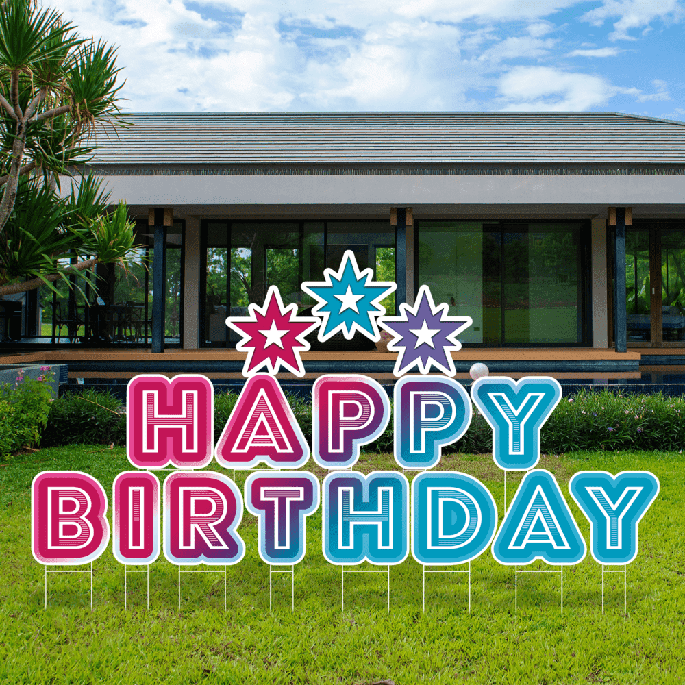 Yardlio 3-in-1 Happy Birthday Outdoor Lawn Signs, Waterproof Decor with ...