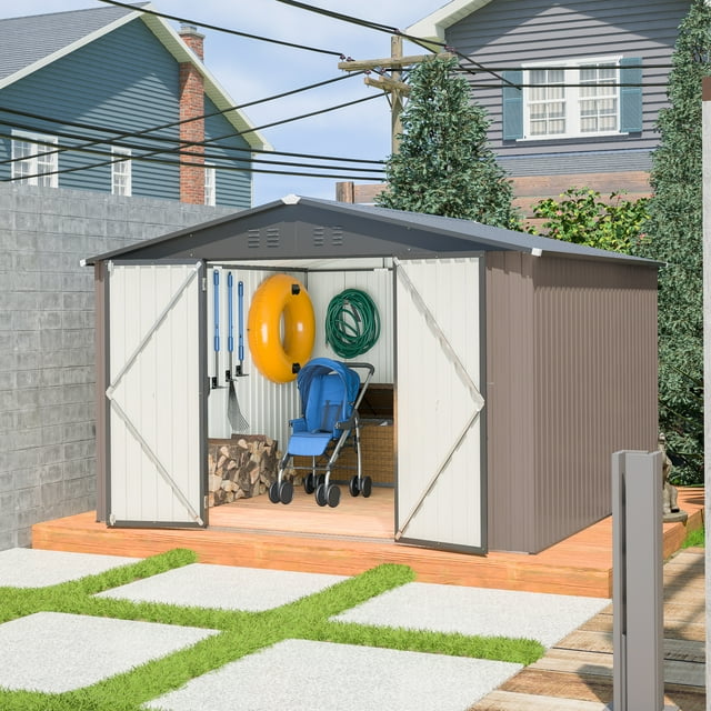 Yardmaster 10x10 FT Outdoor Storage Shed for Outside, All-Weather Metal Garden Shed with Double ...