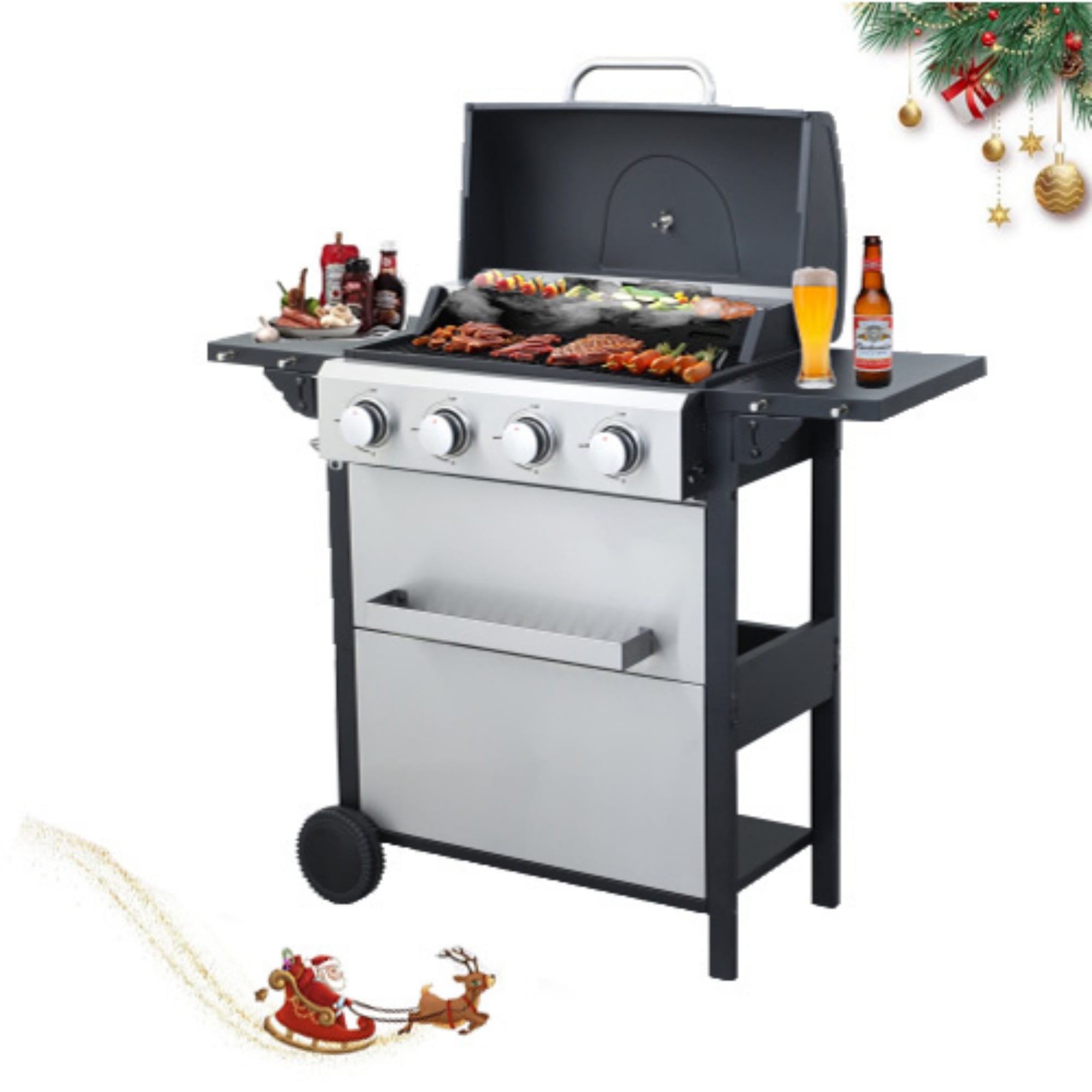 Yardmaster 4-Burner Gas Grill with Wire Enamel Cooking Grids, 34200 BTU ...