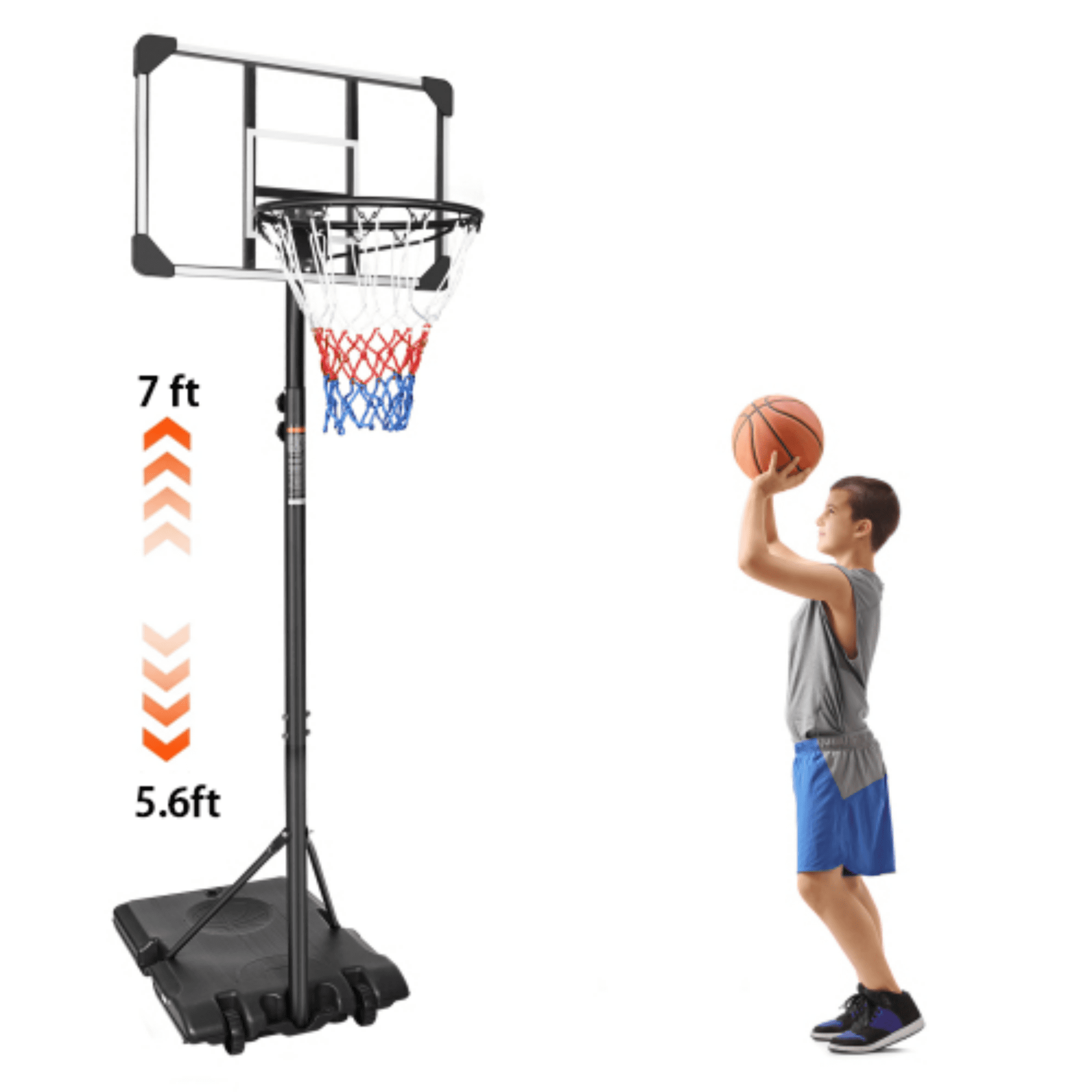 Yardmaster 5.6 to 7ft Adjustable Basketball Hoop with Stable Base and ...