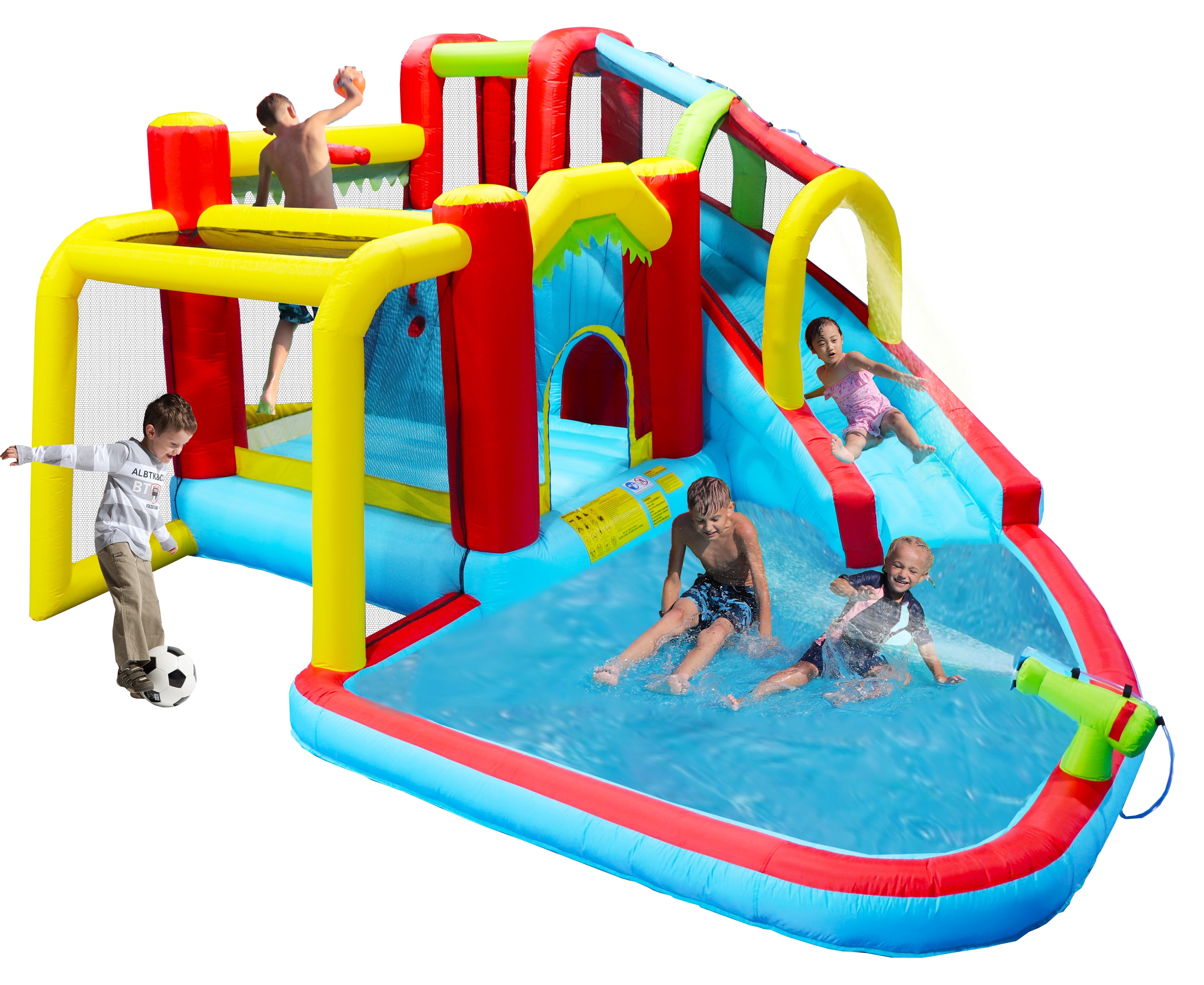 Yardmaster 7-in-1 Inflatable Water Slide Park, Giant Bounce House with ...
