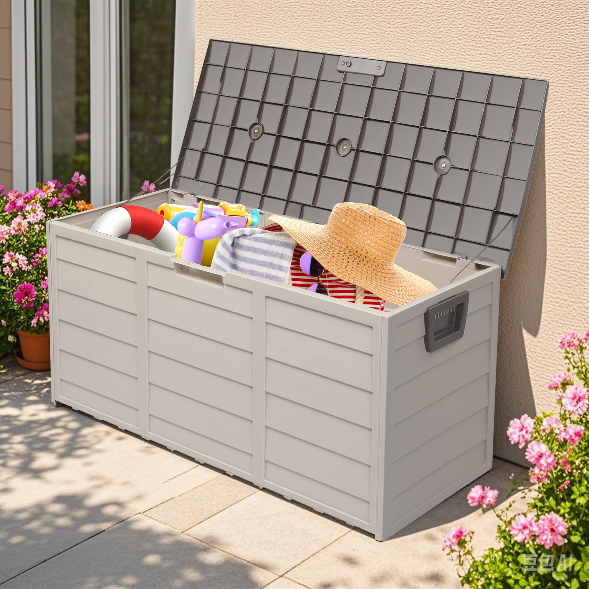 Yardmaster 75 Gallon Deck Box with 2 Wheels, Large Storage Box for Toys ...