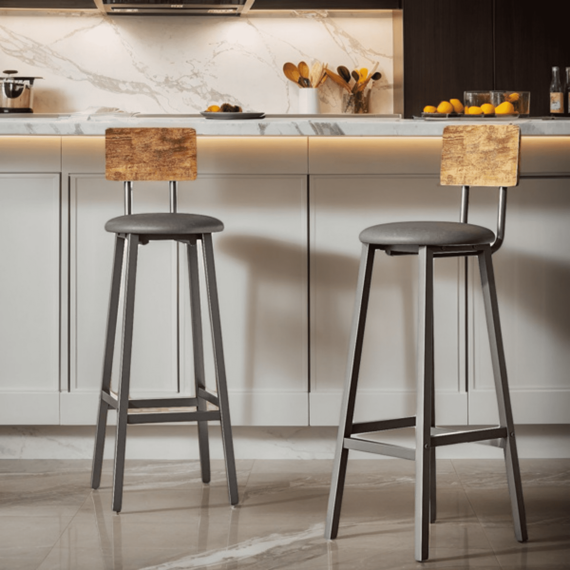 Yardmaster Bar Stools Set of 2, 29.7 Inches Bar Stools with Backrest ...