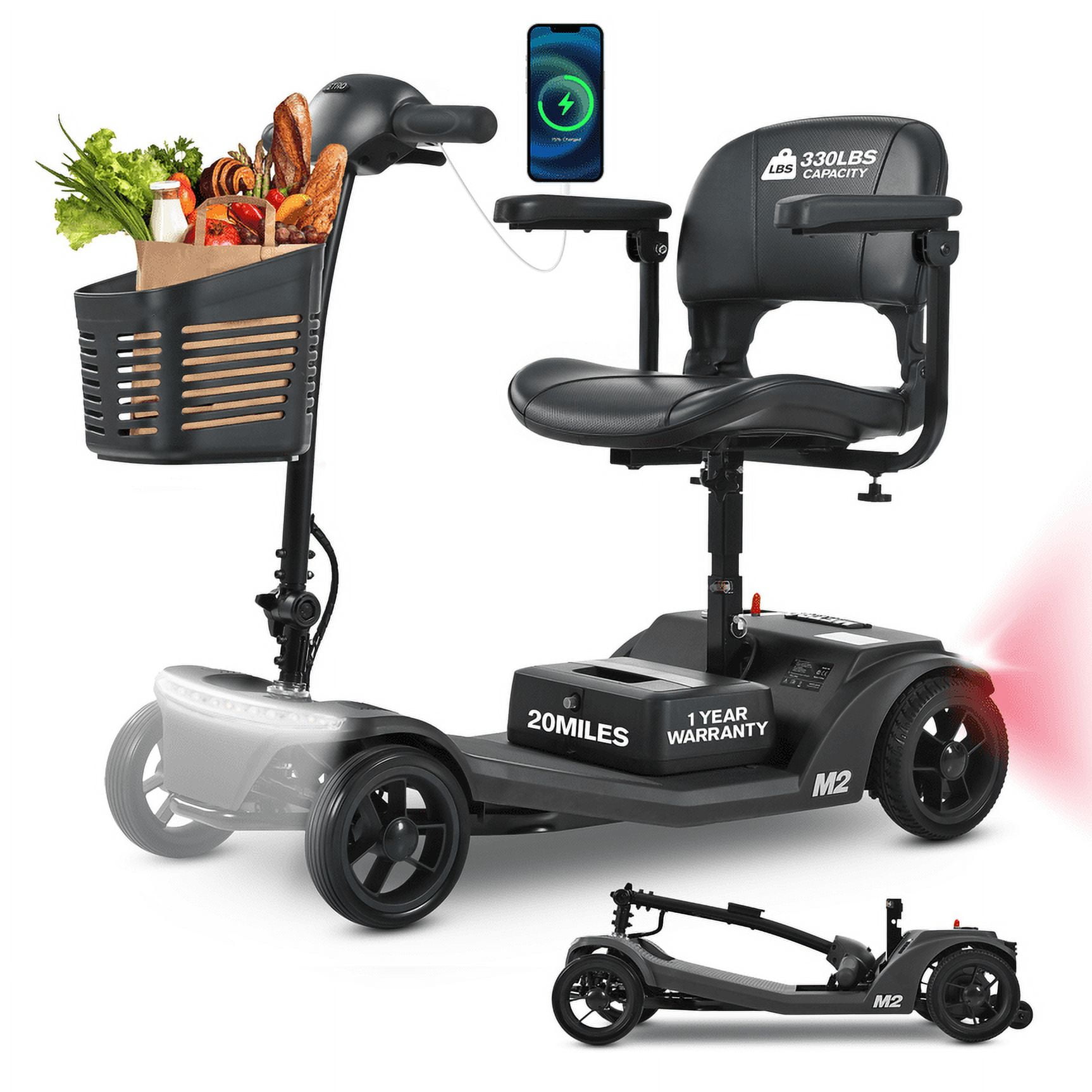 Yardmaster 4-Wheel Foldable Mobility Scooter, Portable Electric Scooter ...