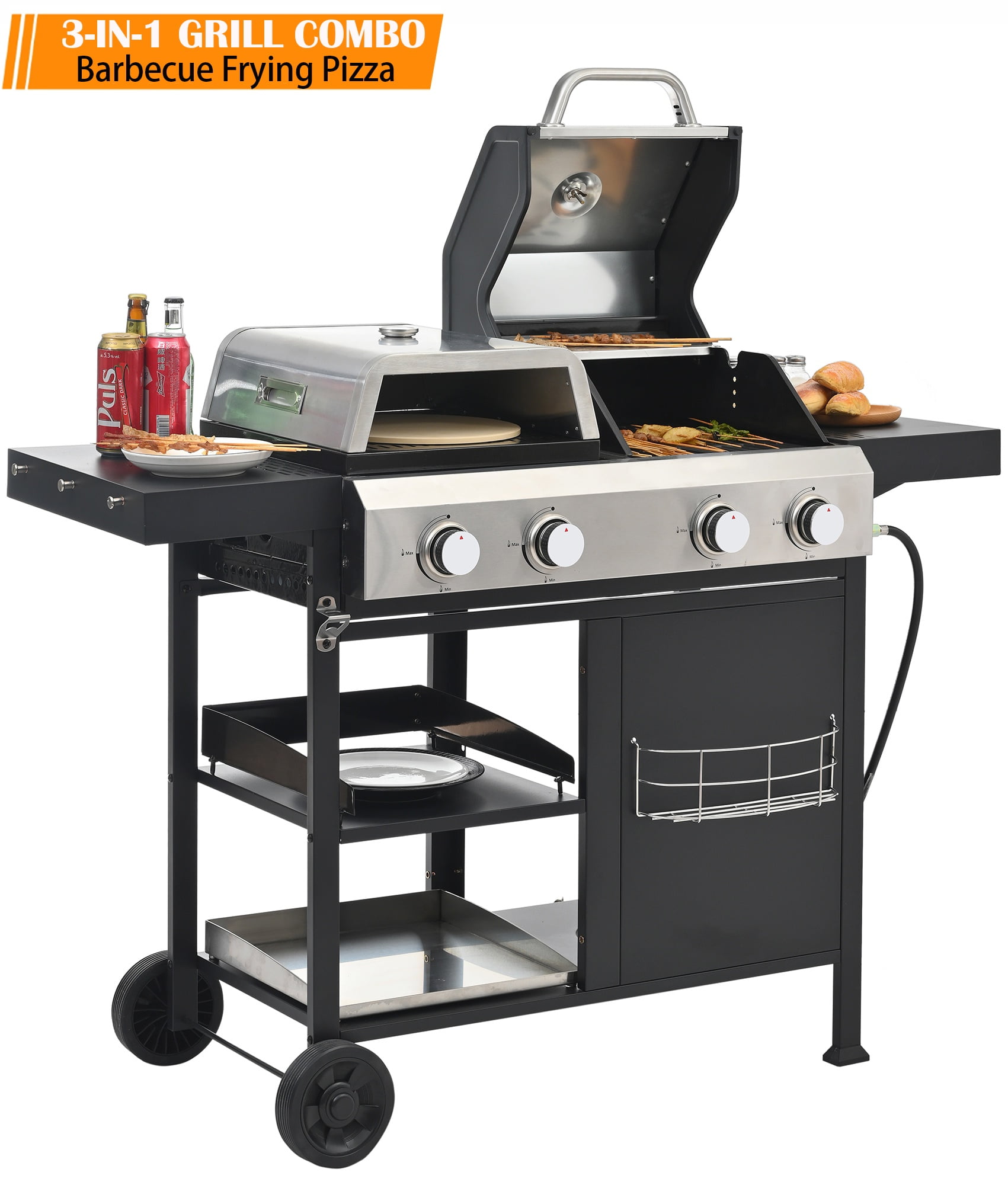 Yardmaster Gas Grill, 3-IN-1 Multi-function Griddle Combo Pizza Oven ...