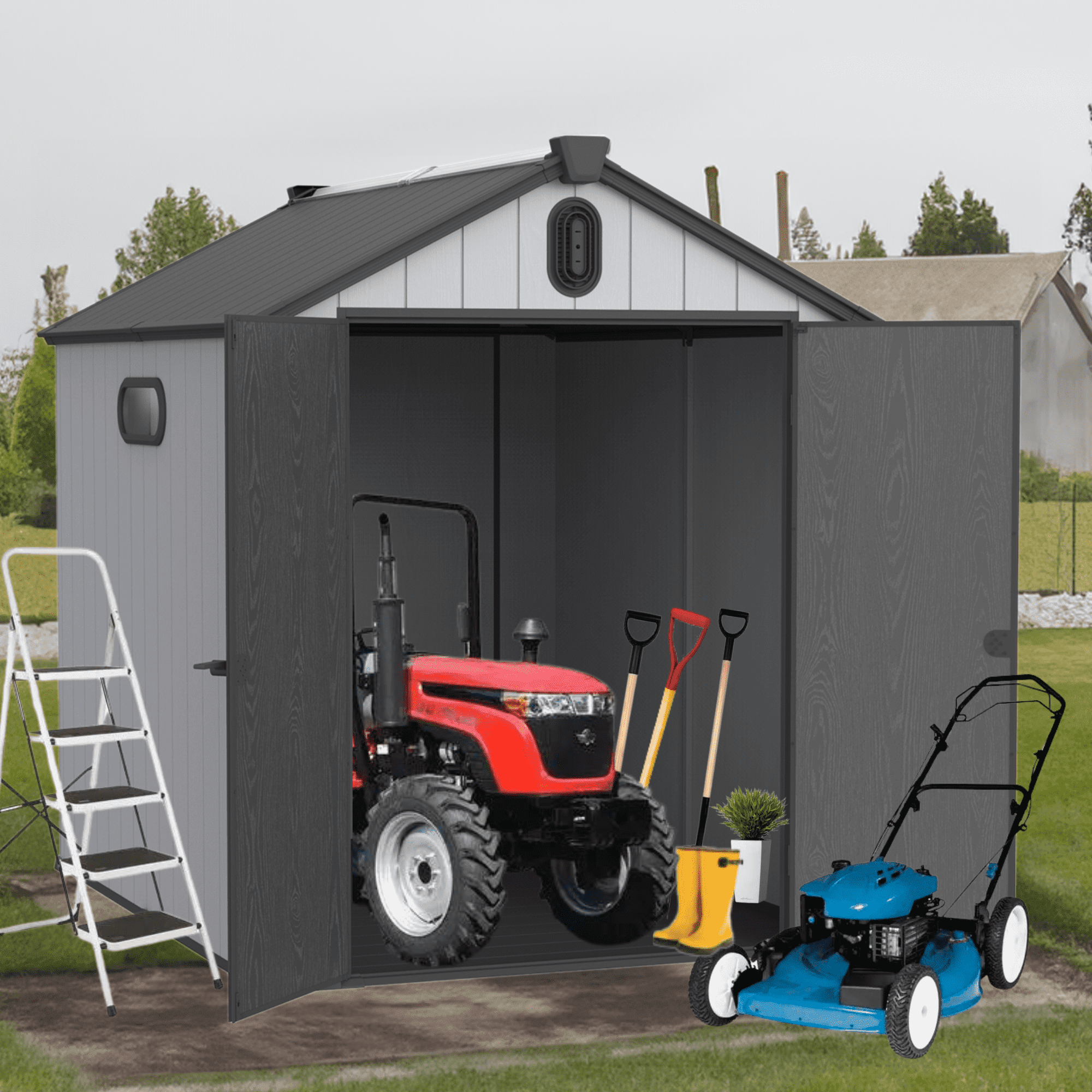 Yardmaster Plastic Resin Garden Storage Shed, Large Tools Shed, 8' x 6 ...