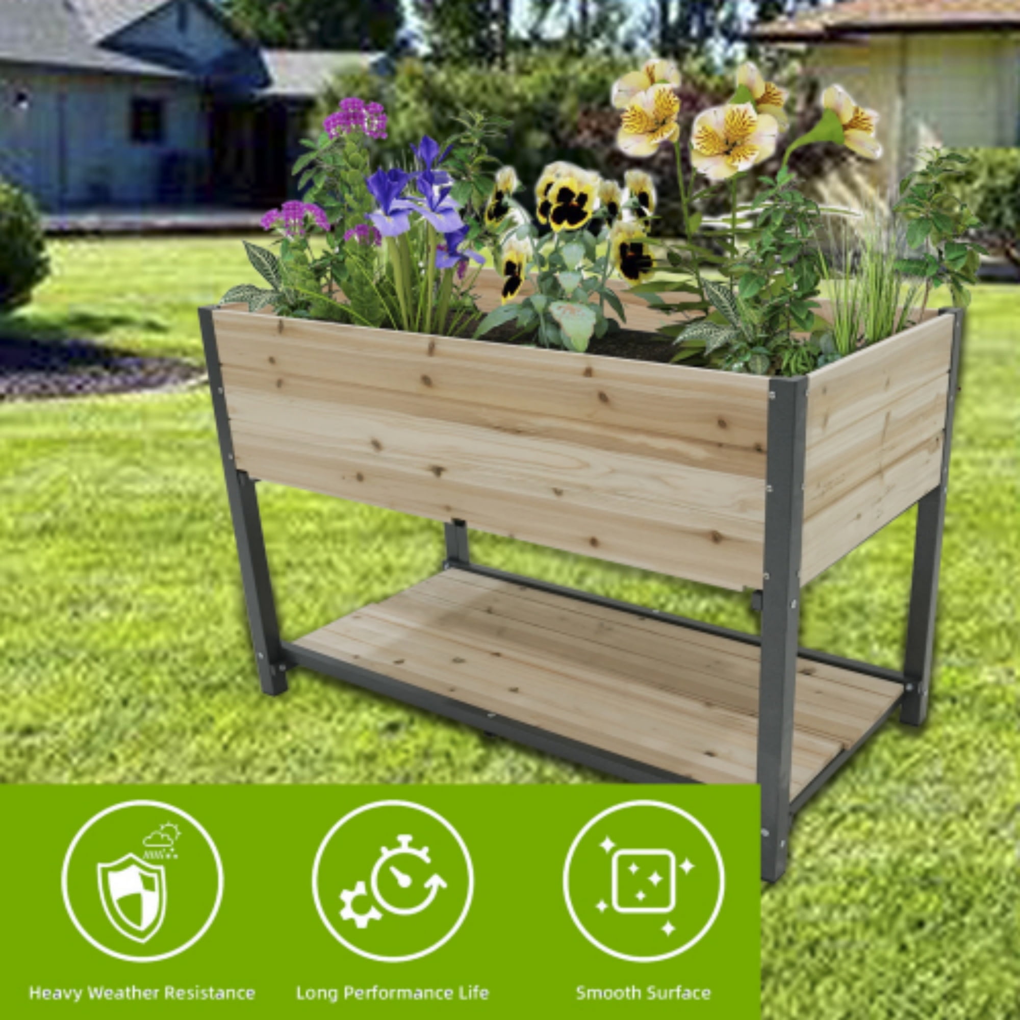 Yardmaster 48.50x30.00x24.40in Raised Garden Bed, Elevated Wood Planter ...