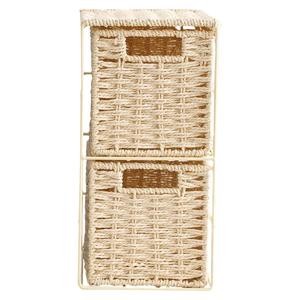 Yardwe Khaki Simulated Rattan Dual Layer Storage Basket Small Storage ...