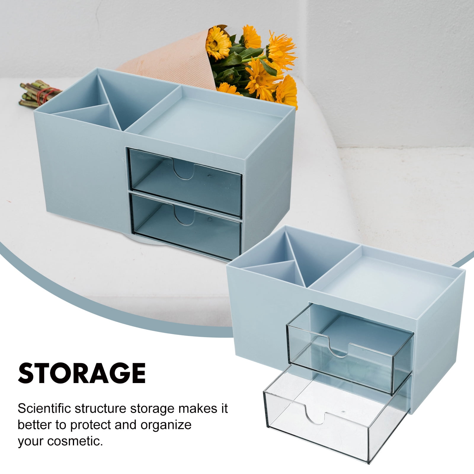 Yardwe 1Set Desktop Cosmetics Storage Rack Blue Rectangular Makeup ...
