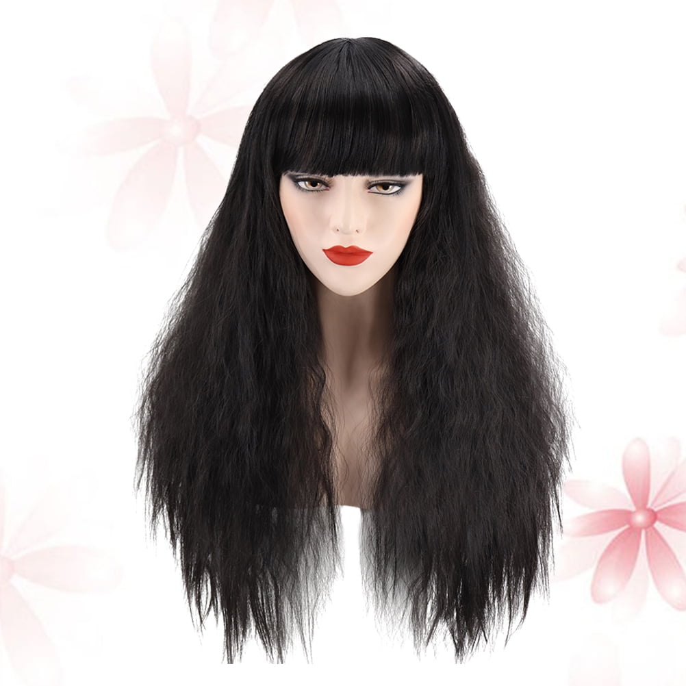 Yardwe 30Inch Black Synthetic Curly Wigs for Ladies Daily and ...