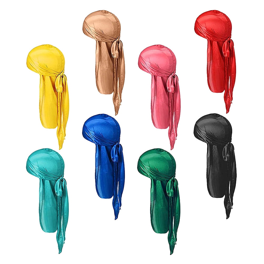 Yardwe 8Pcs Caps Long Tail Durag Satin For Sleeping And Outdoor ...