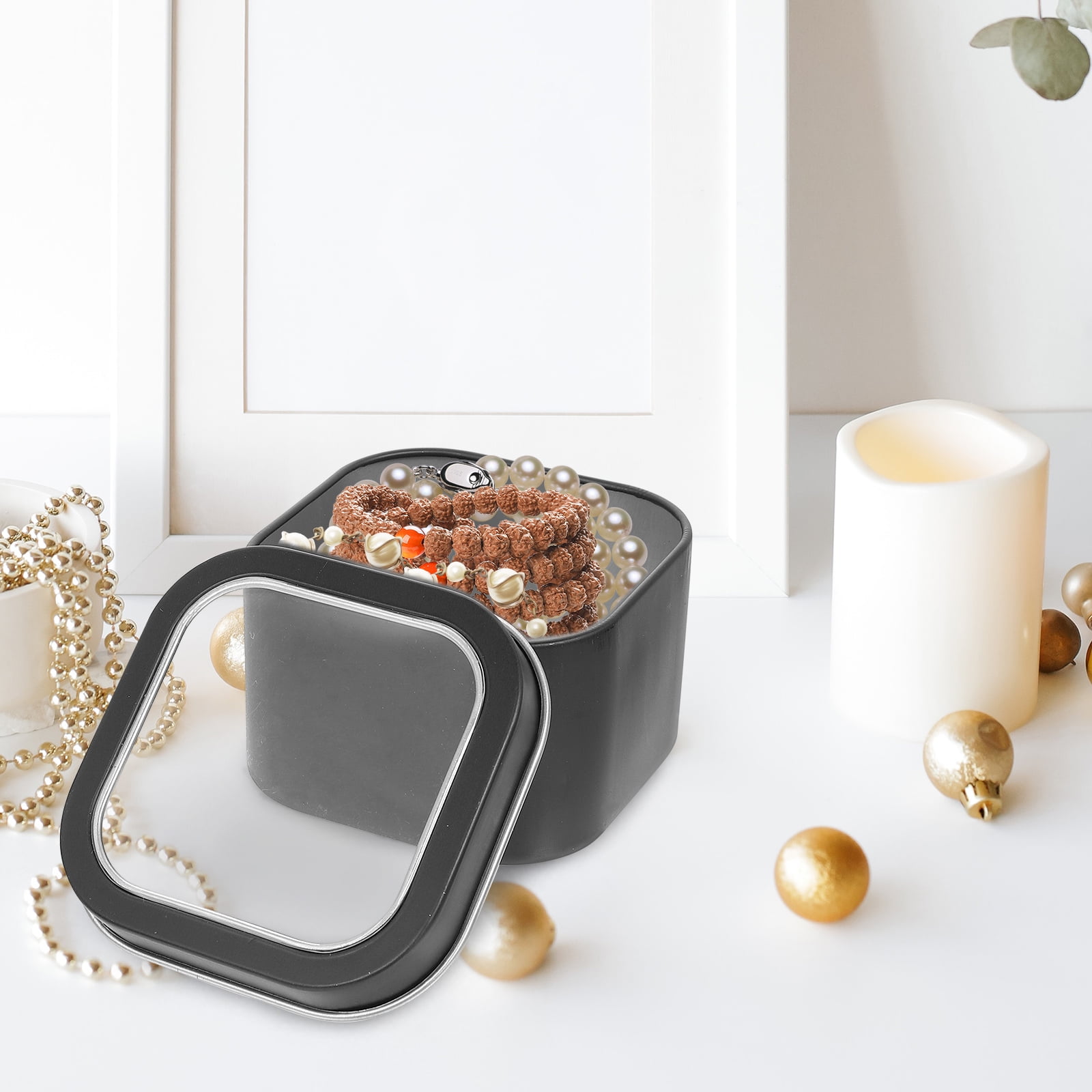 Yardwe Empty Tins With Lids 4Set Square Metal Box Black For Craft ...
