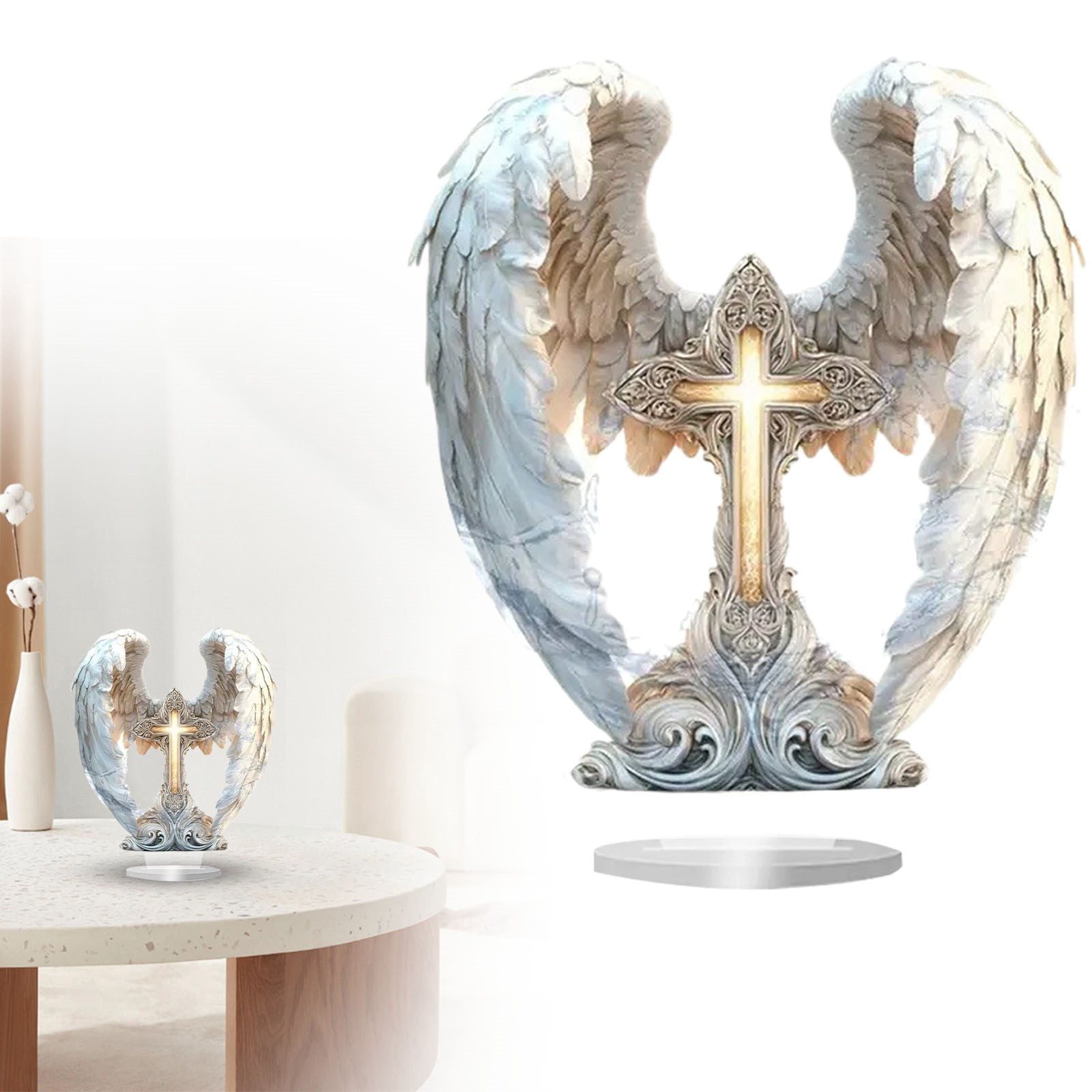 Yardy Room Decor Gorgeous Angel Wings Cross Decoration-Acrylic Angel ...