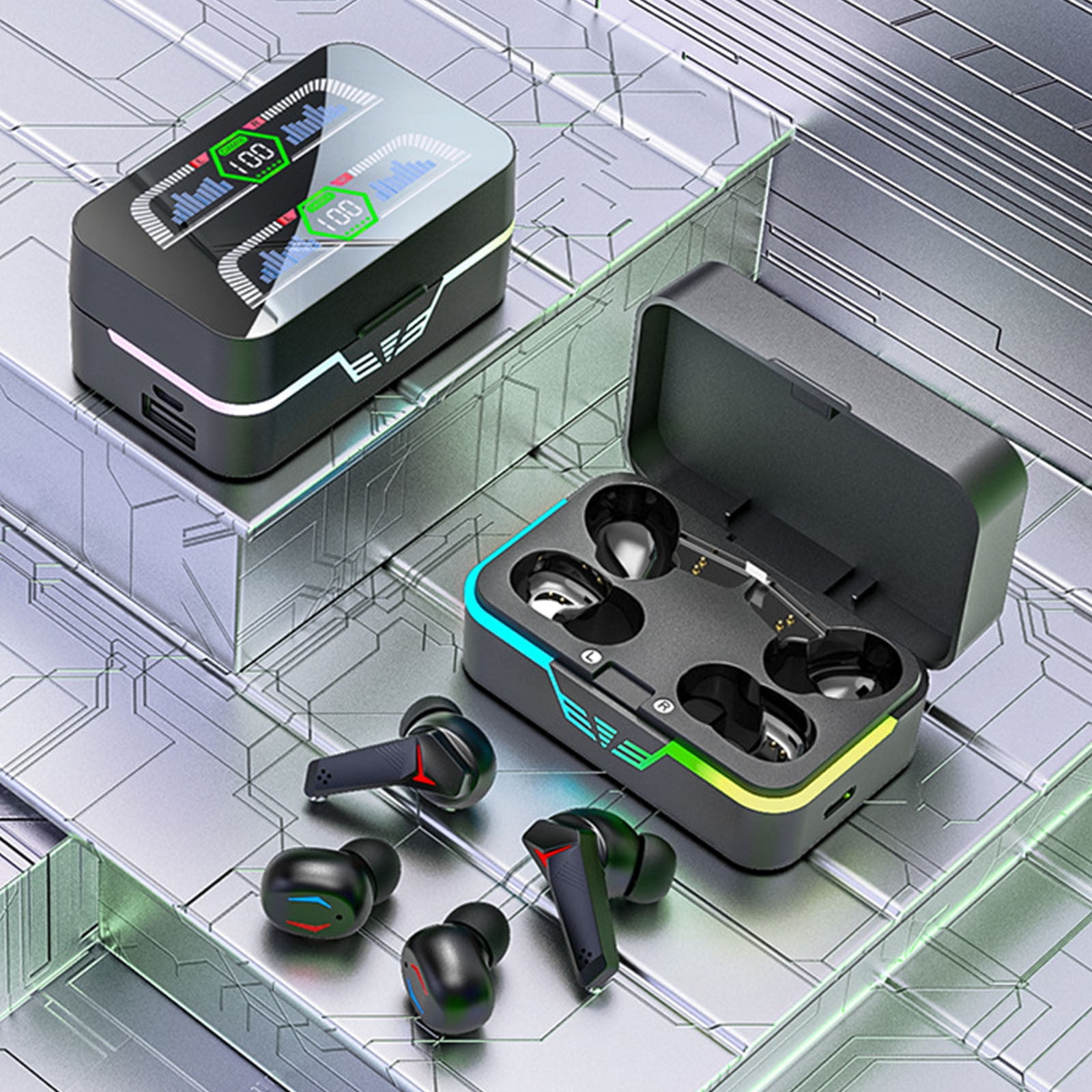 Yarino RGB Gaming Wireless Earbuds with Digital Display, Bluetooth 5.5 ...