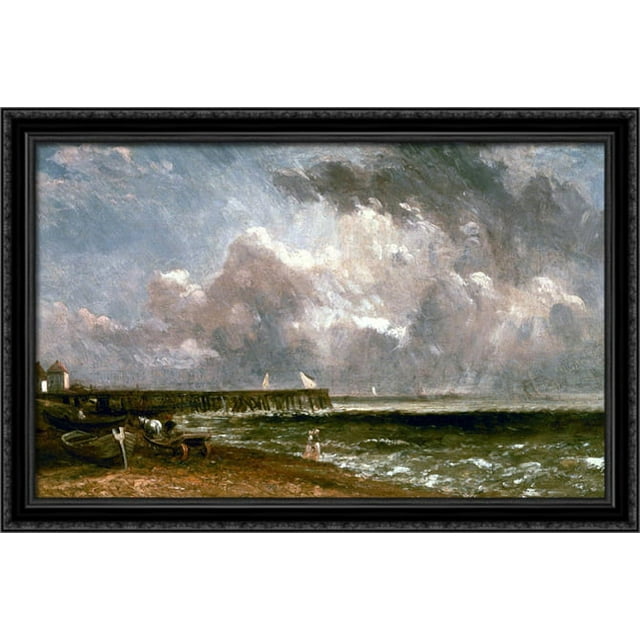 Yarmouth Pier 40x26 Large Black Ornate Wood Framed Canvas Art by John ...