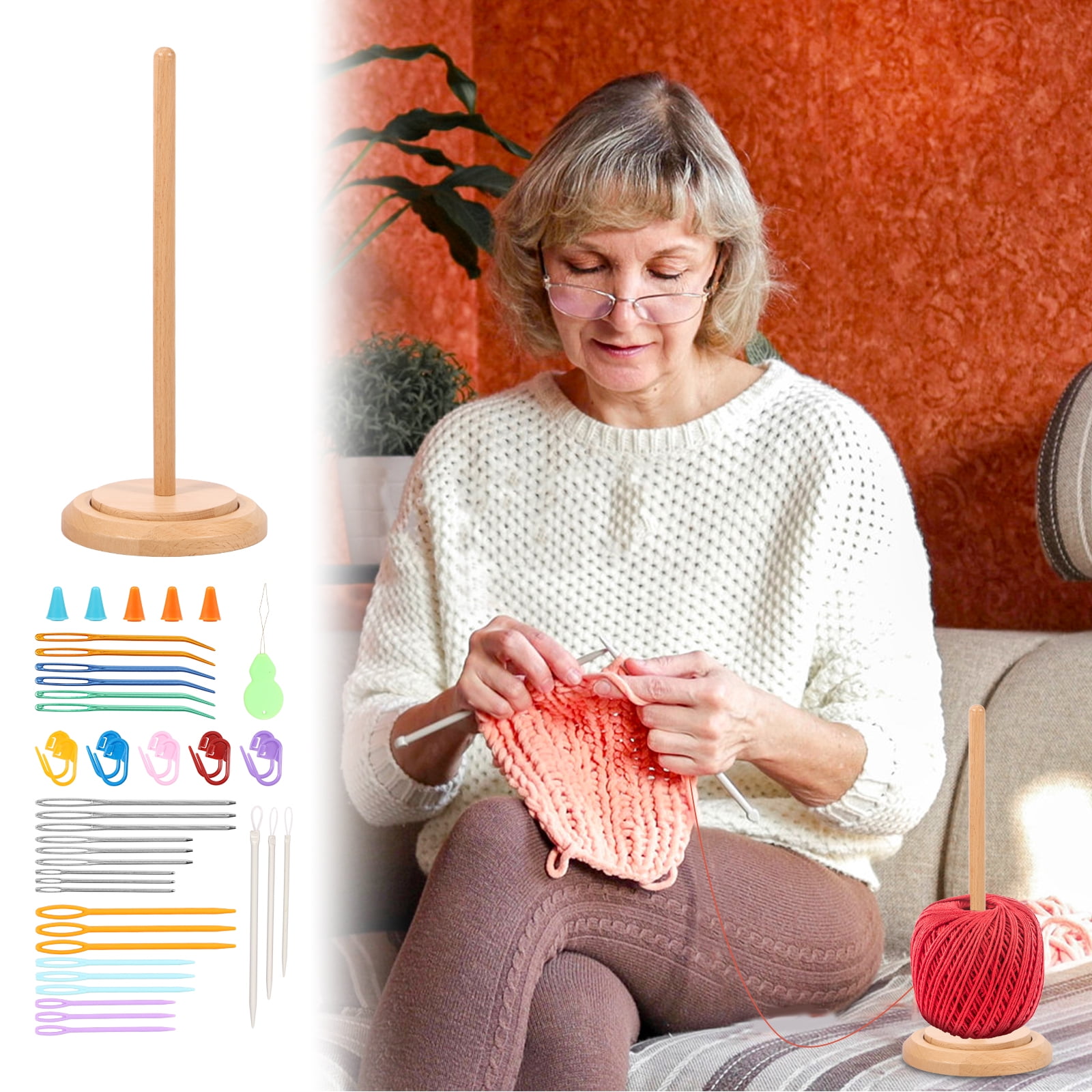 Yarn Ball Holder Stable Thread Holder Portable Wood Yarn Holder ...