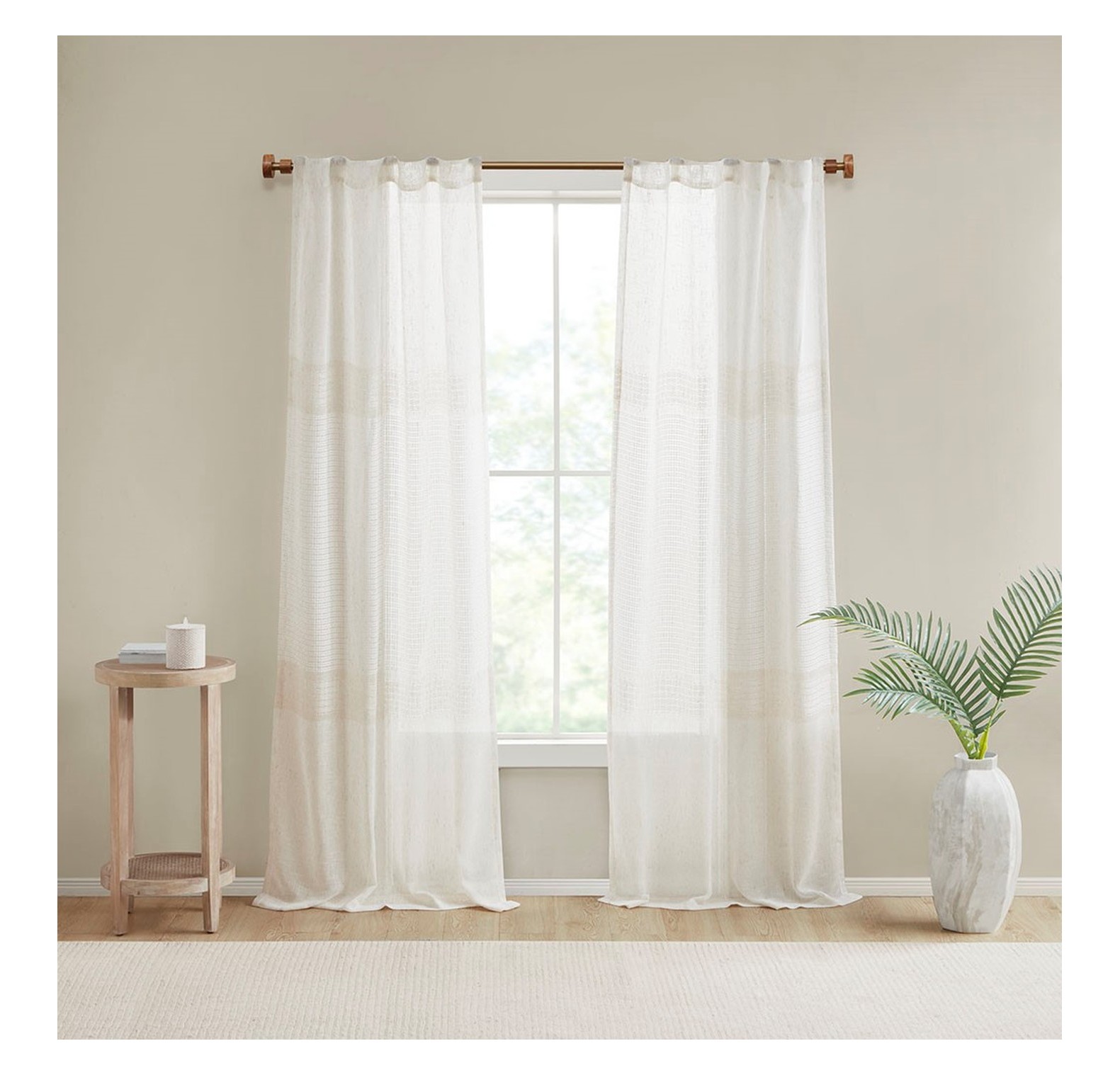 Yarn Dye Sheer Curtain Panel Pair(2 Pcs Window Panels) Ivory ...