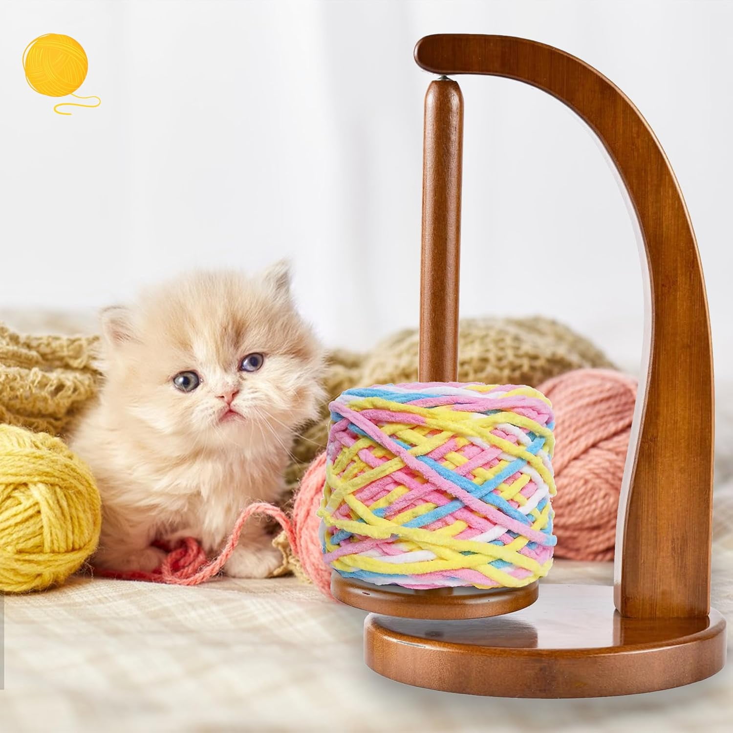Yarn Holder for Knitting and Crocheting, Rotating Magnetic Wooden Yarn ...