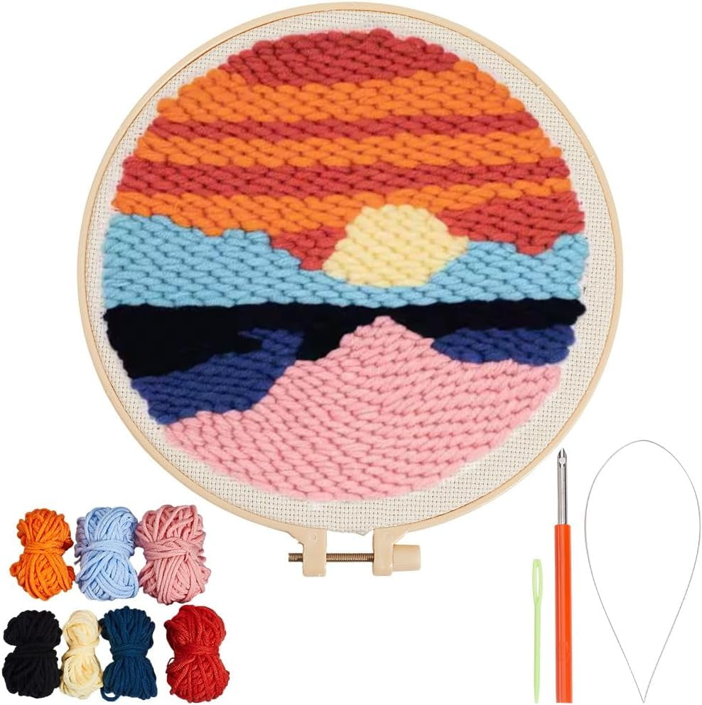 Yarn Punch Needle Kit Punching Needle Embroidery Kits with Wood Hoop ...