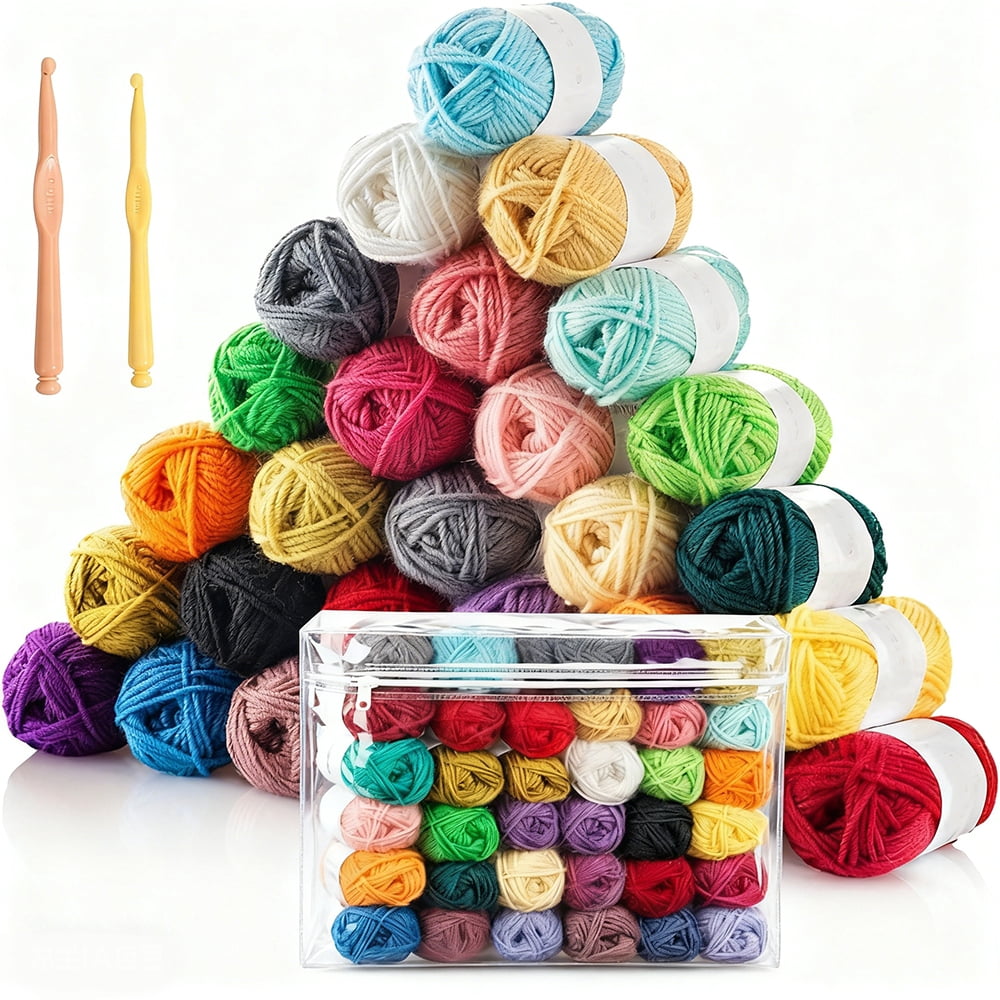 Yarn for Crocheting, 30 Skeins 25g Acrylic with 2 Hooks, Beginner ...