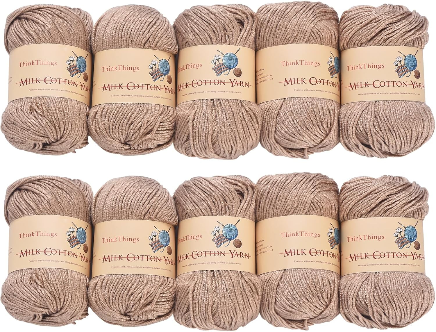 Yarn for Crocheting Bulk - 10Balls 17.6OZ Pack Acrylic Khaki Yarns ...