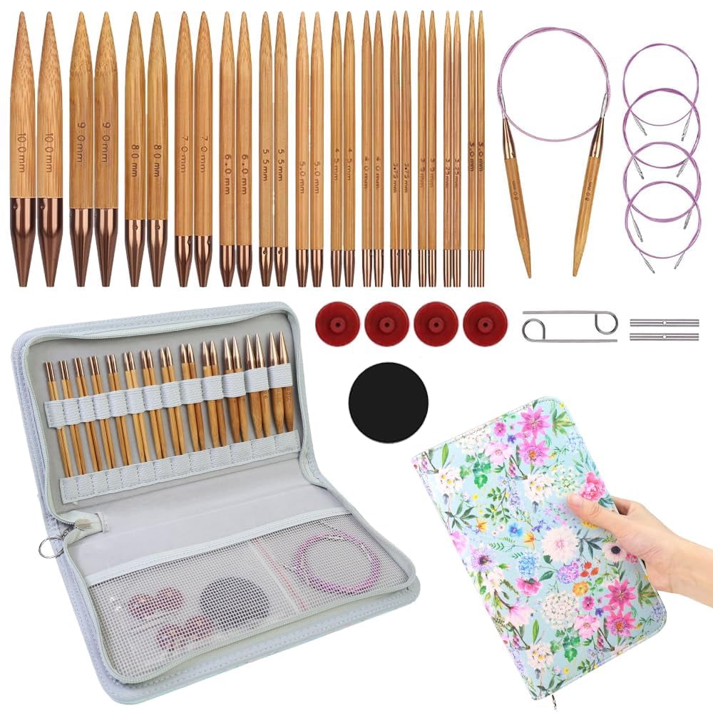 Yarniss Bamboo Circular Knitting Needle with Case,13 Pair ...