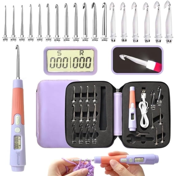 Free Shipping! Yarniss Digital Counting and Lighted Crochet Hooks Set ...
