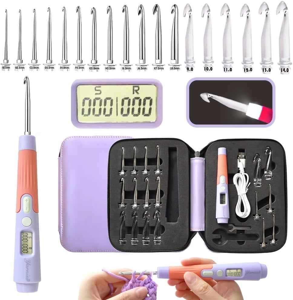 Yarniss Crochet Hooks with Counter 2.0mm-14.0mm,18 Size Digital ...