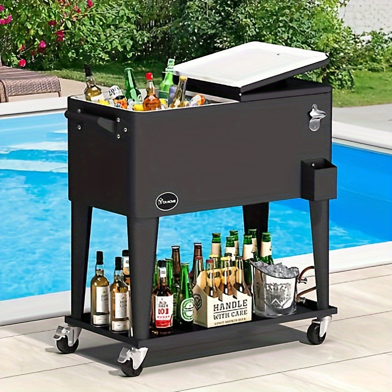 Yarsca Cooler Cart with Bottle Opener Drainage, Portable Patio Cooler ...