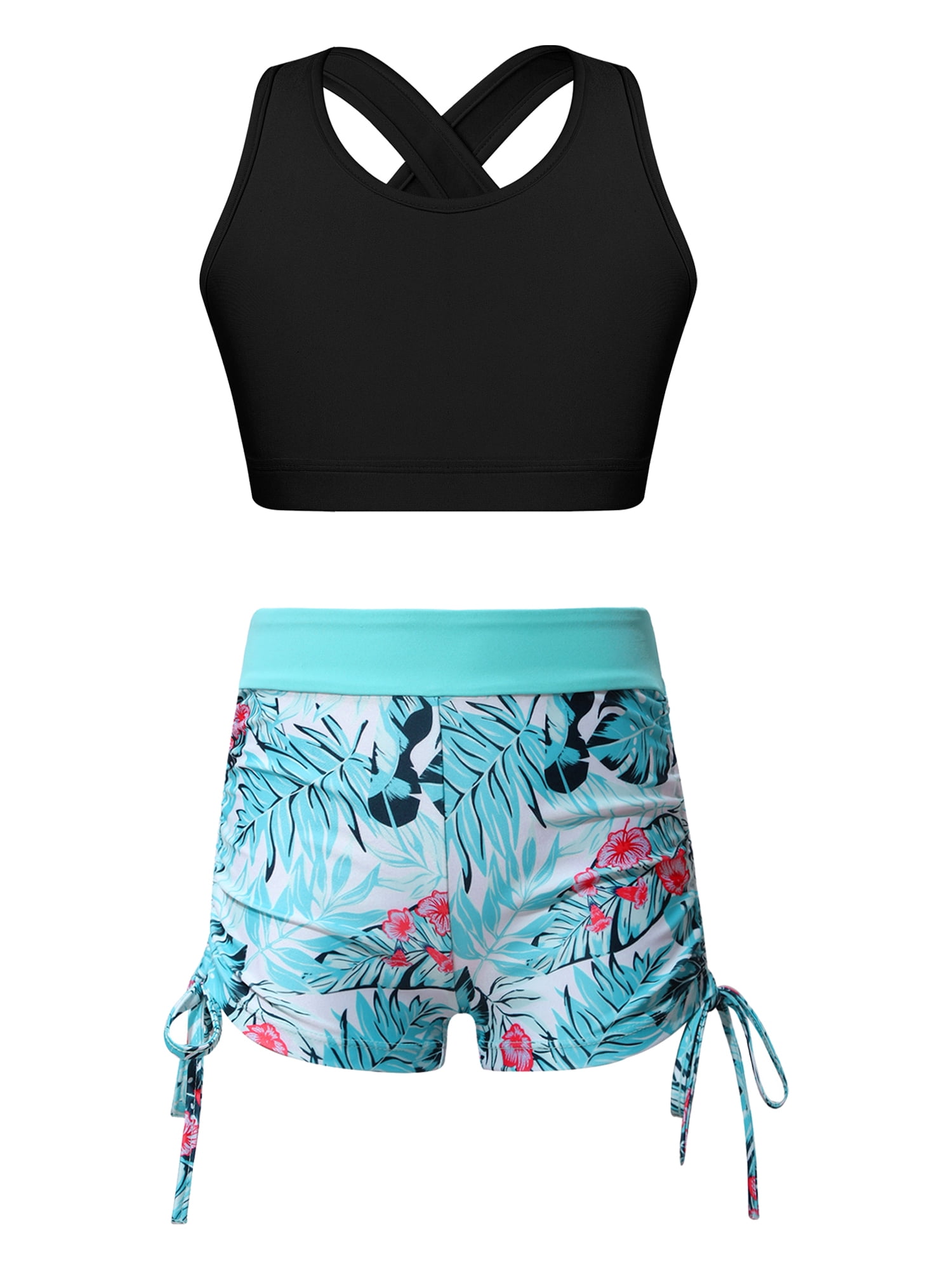 Yartina Girls' 2Piece Boyshort Tankini Swimsuit Sleeveless Crop Tank ...