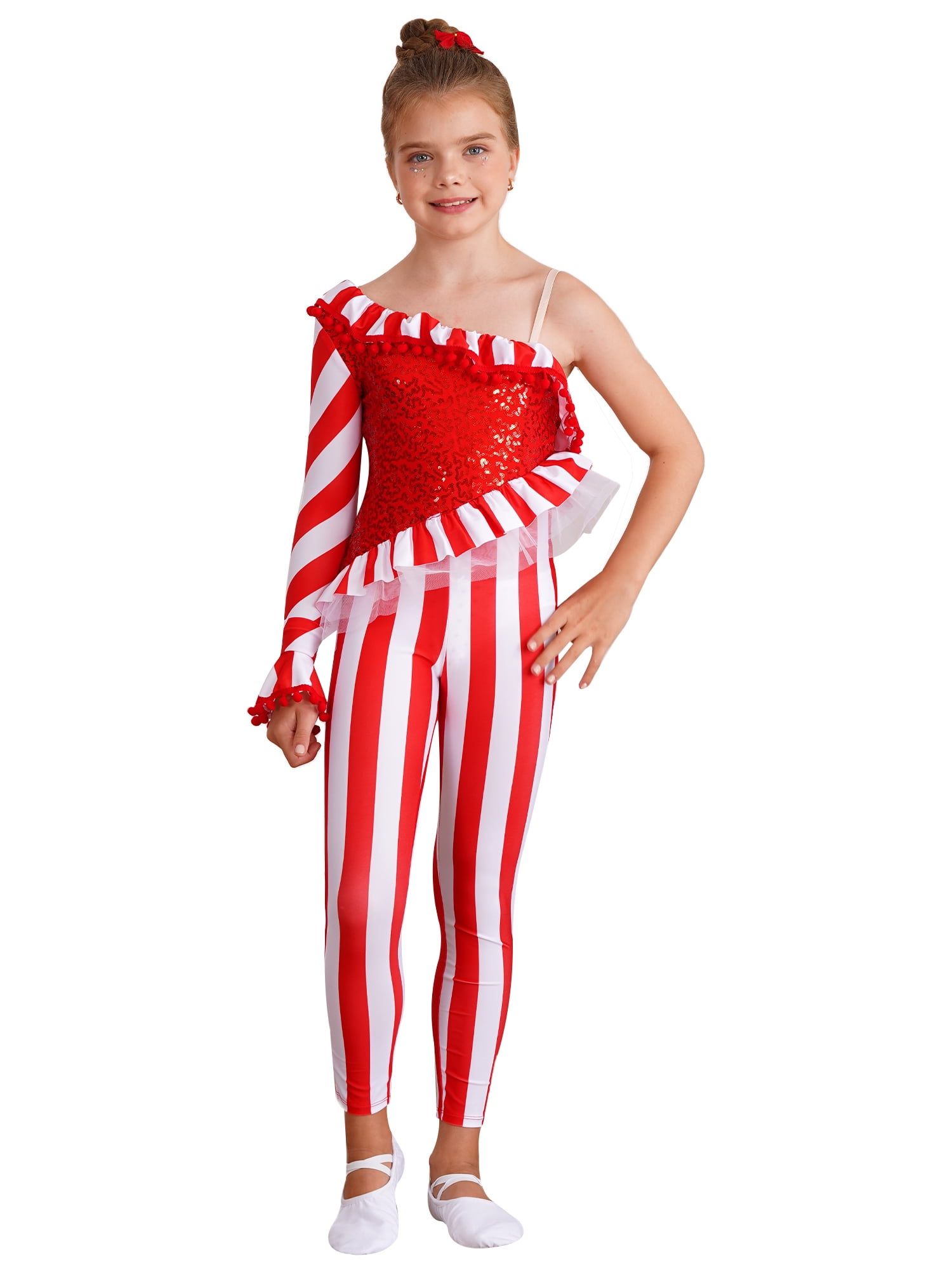 Yartina Girls Christmas Candy Cane Costume Striped Sequin Gymnastics ...