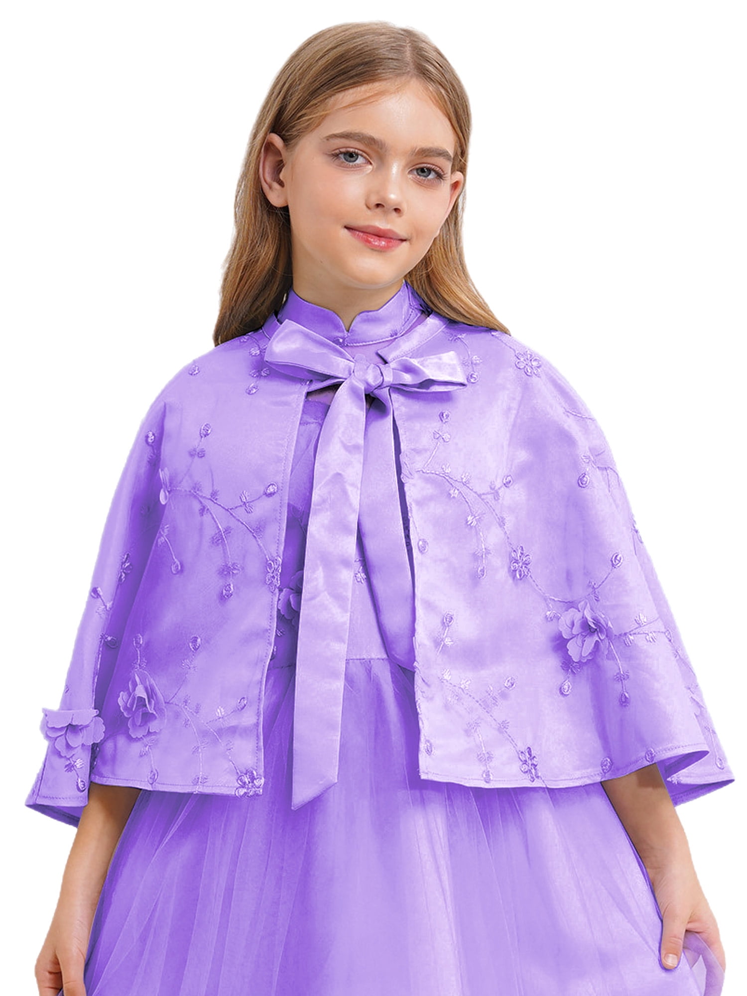 Yartina Girls Satin Shawl Princess Dress Wrap Capelet Flower Girls ...