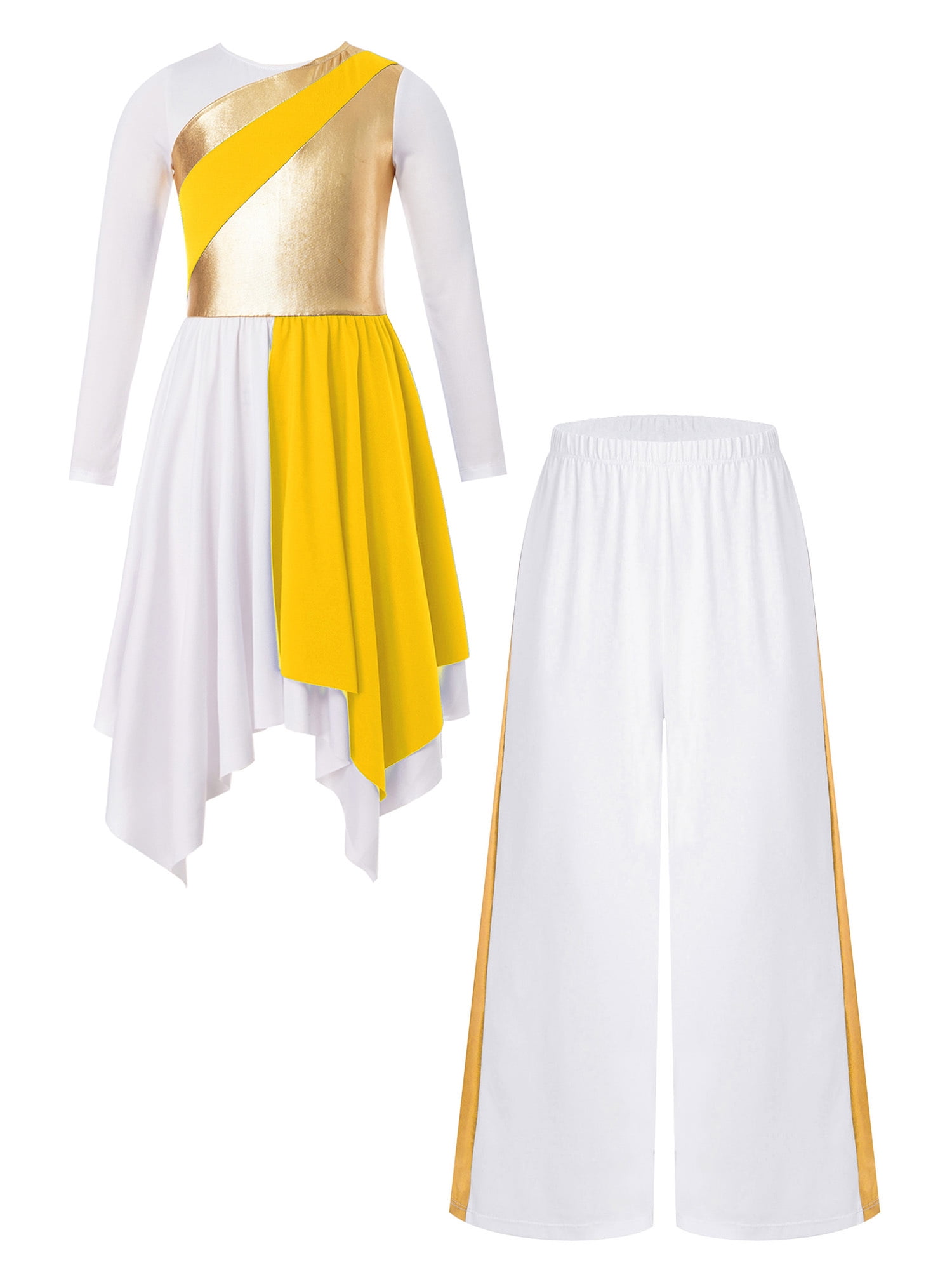 Yartina Kids Girls Praise Dance Dress Metallic Long Sleeve Liturgical ...