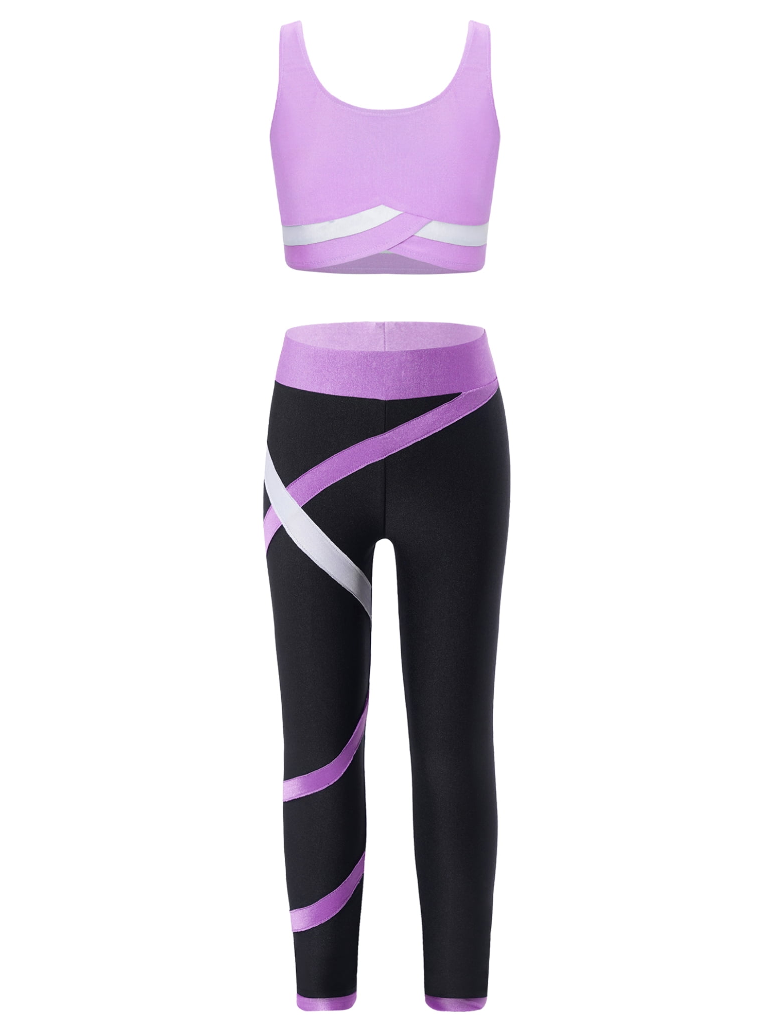 Yartina Kids Gymnastics Outfit Training Tracksuit Girls Dance Crop Tank ...