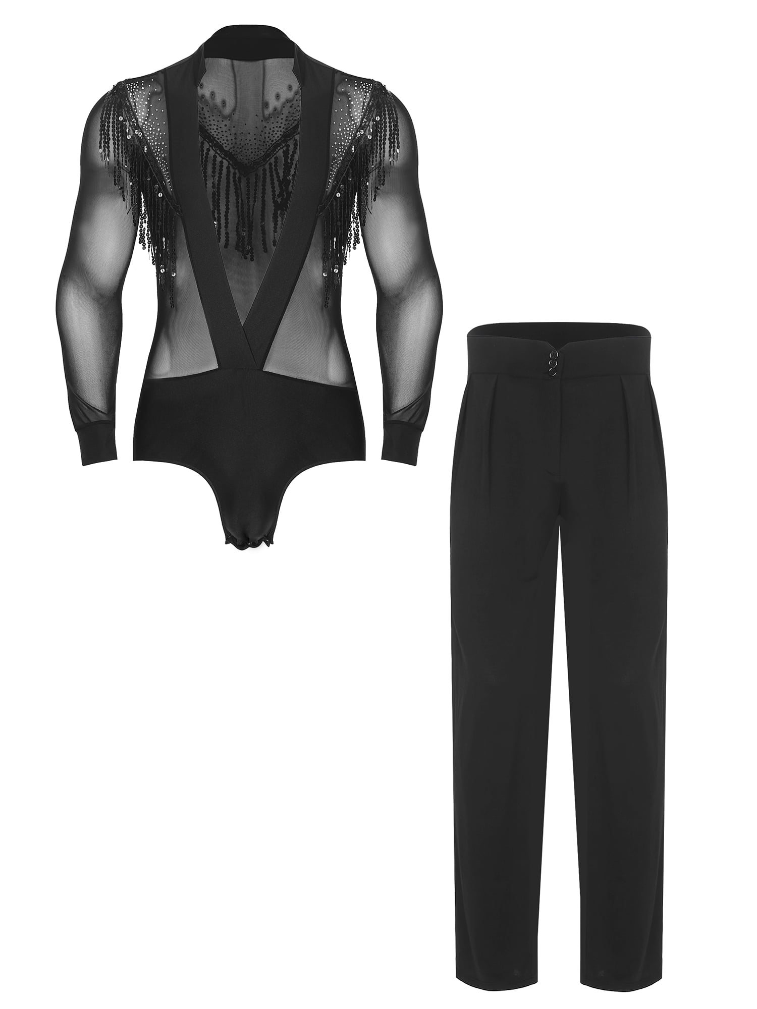 Yartina Men's Deep V Neck Latin Salsa Rumba Tango Ballroom Dance Shirts ...