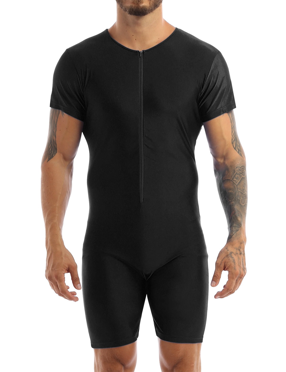 Yartina Men's One-Piece Short Unitard Jumpsuit Short Sleeve Bodysuit ...