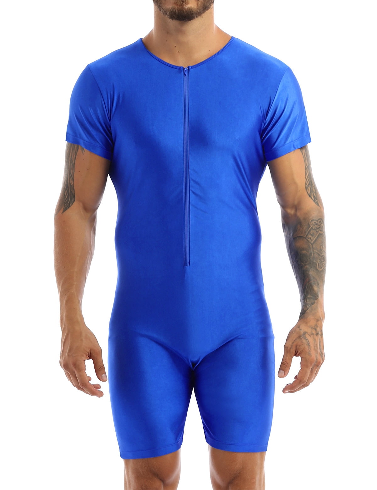 Yartina Men's One-Piece Short Unitard Jumpsuit Short Sleeve Bodysuit ...